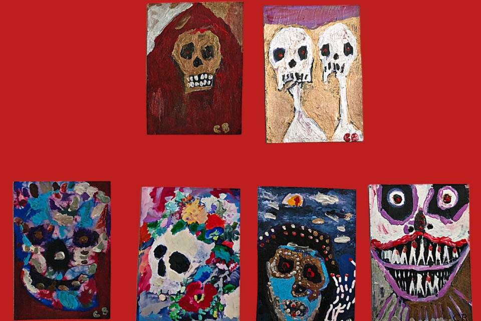 ACEO Original Acrylic Paintings, 6 Pcs Lot Horror Skull Art Cards, Hand ...