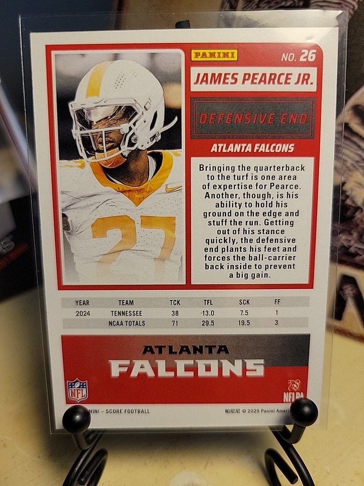 2025 Score Football James Pearce Jr. RC No. 26 Atlanta Falcons ROOKIE ...