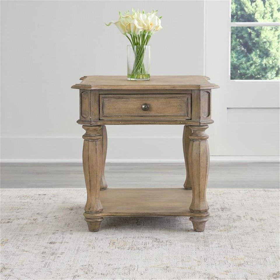 End Table With Drawer in Weathered Bisque | eBay