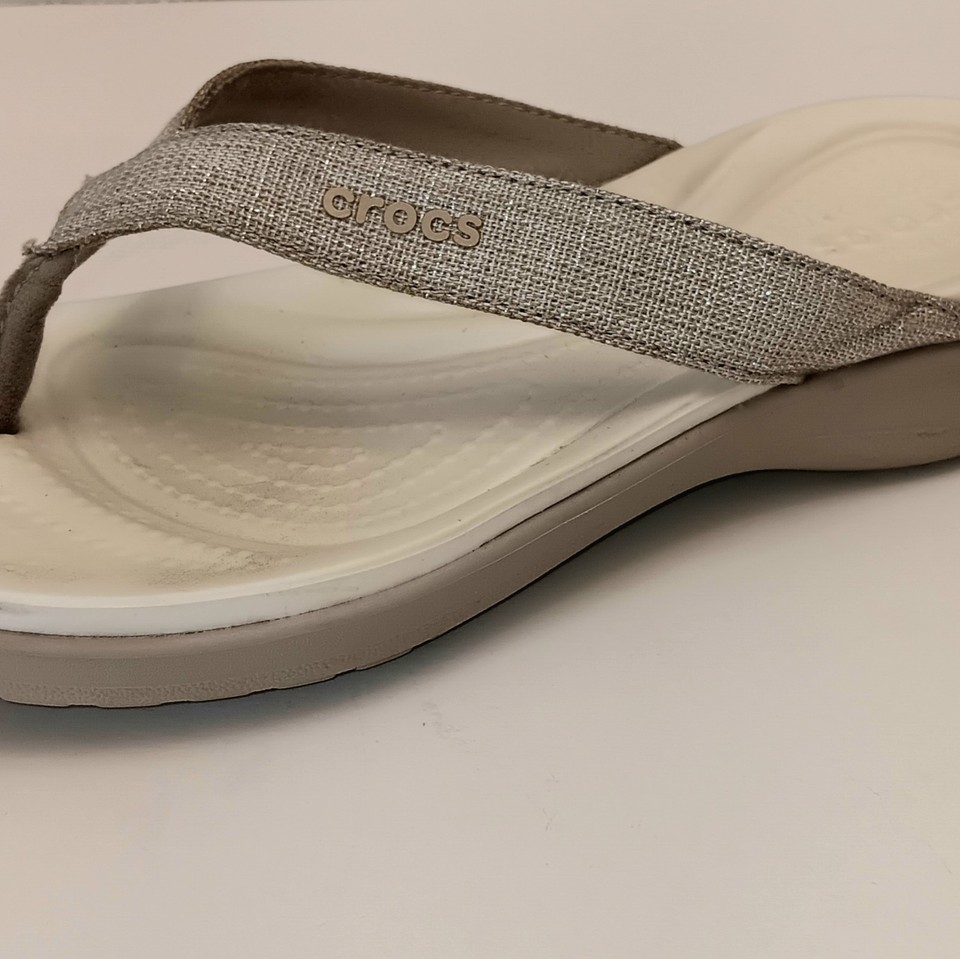 CROCS Beige Sparkle Dual Comfort Flip Flops Thong Sandals Womens 7 ...