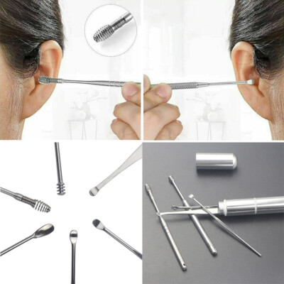 6x Ear Wax Remover Tools Stainless Steel Spring Cleaner Set Pick Wax ...