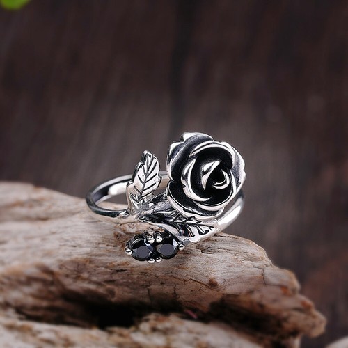 925 Sterling Silver For Women Jewelry Retro Rose Flower CZ Ring A3290 ...