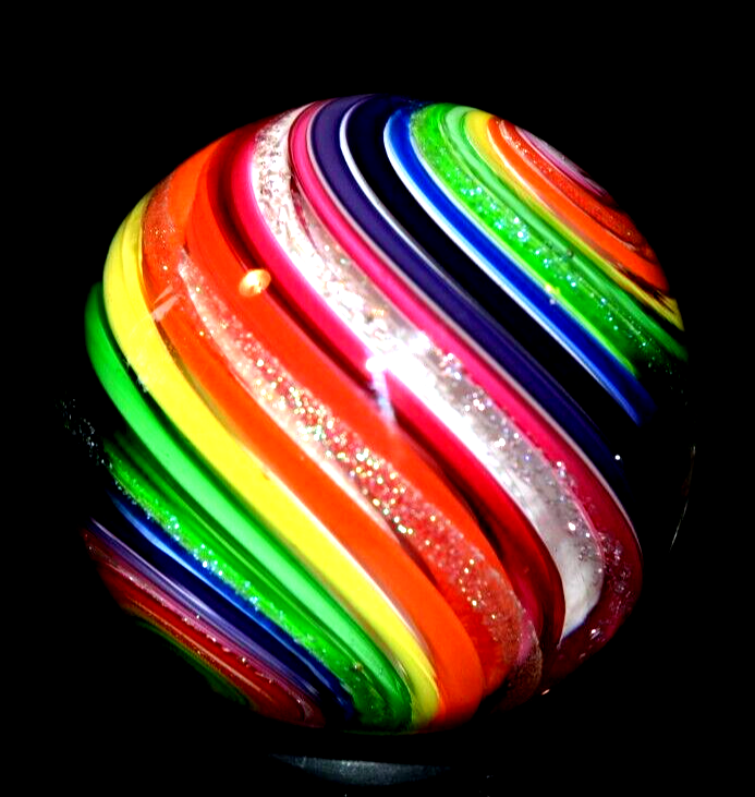 EDDIE SEESE GLASS MARBLE/1.527"-DICHROIC RAINBOW-ROYAL,ORANGE,YELLOW ...