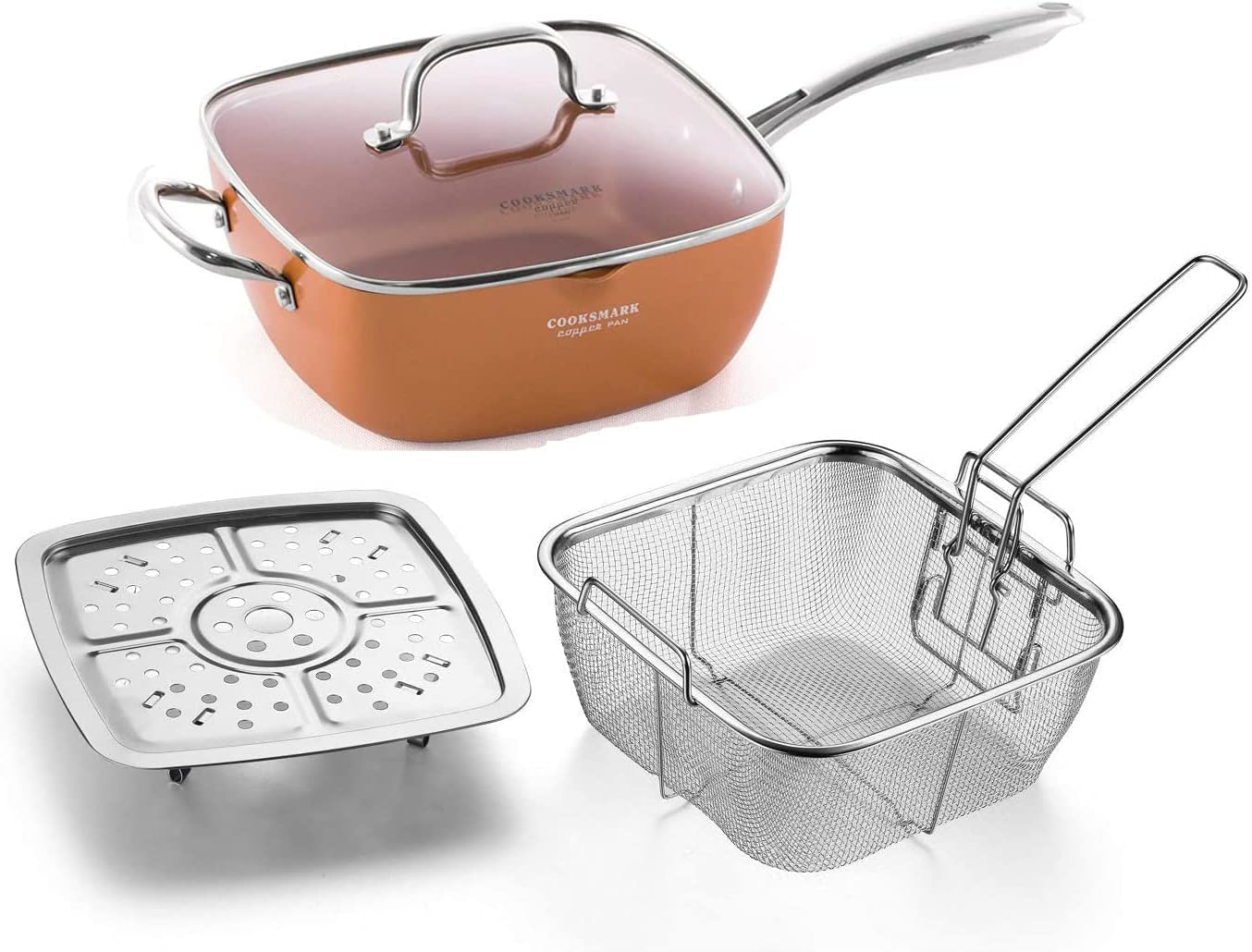 All in One Pan Copper Chef Pan 9.5-Inch Nonstick Deep Square Induction ...
