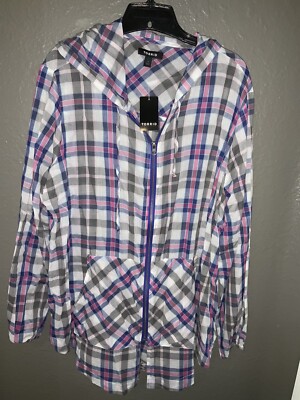 TORRID Women’s Plus Size Light Weight Cotton Plaid Zip Front “Shacket ...