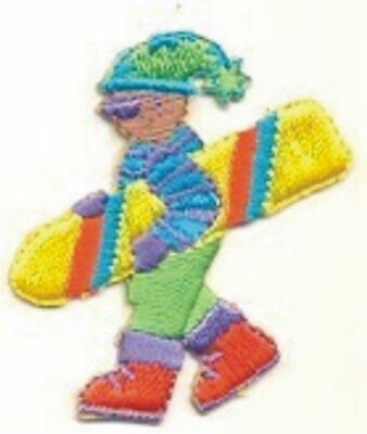 Yellow Snowboard Snowboarding Dude in Stocking Cap Sweater Embroidery ...