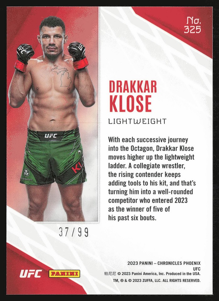 2023 Panini Chronicles UFC: Blue #325 Drakkar Klose Phoenix /99,RC | eBay