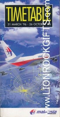 Malaysia Airlines (MAS) | March 31, 1996 | Timetable | eBay