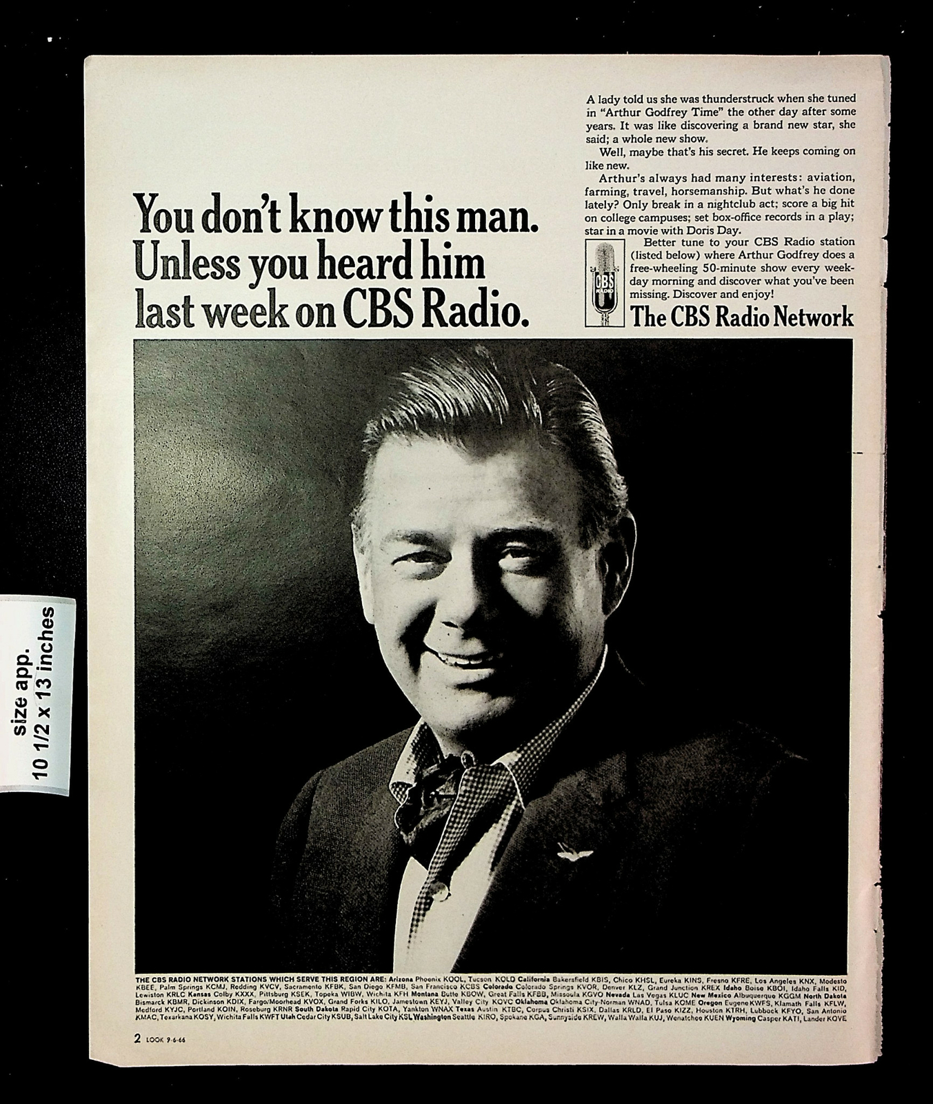 1966 CBS Radio Network Arthur Godfrey Vintage Print Ad 27917 | eBay
