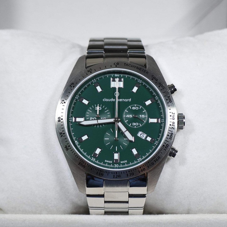 Claude Bernard Men's Green Dial Stainless Steel Chronograph Watch 10247 ...