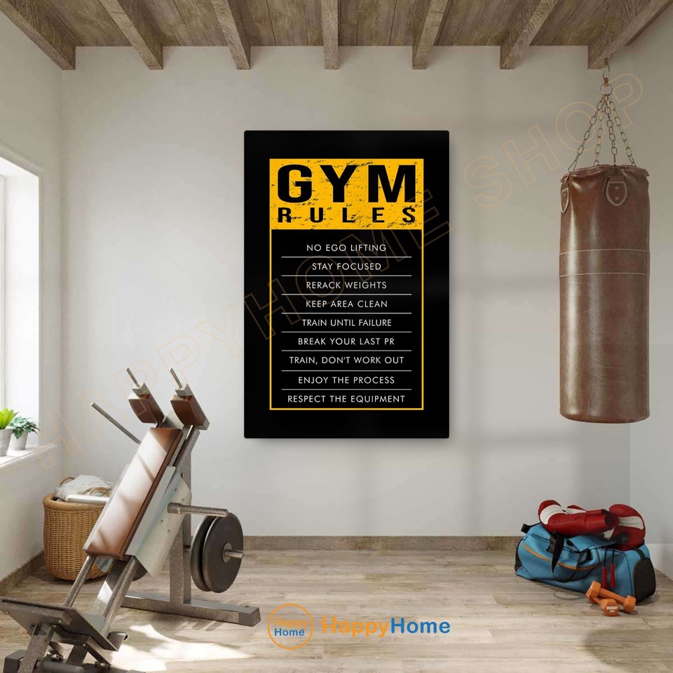 Gym Rules Sign Wall Art Room Decor Gym Sign Workour Room Fitness Wall ...