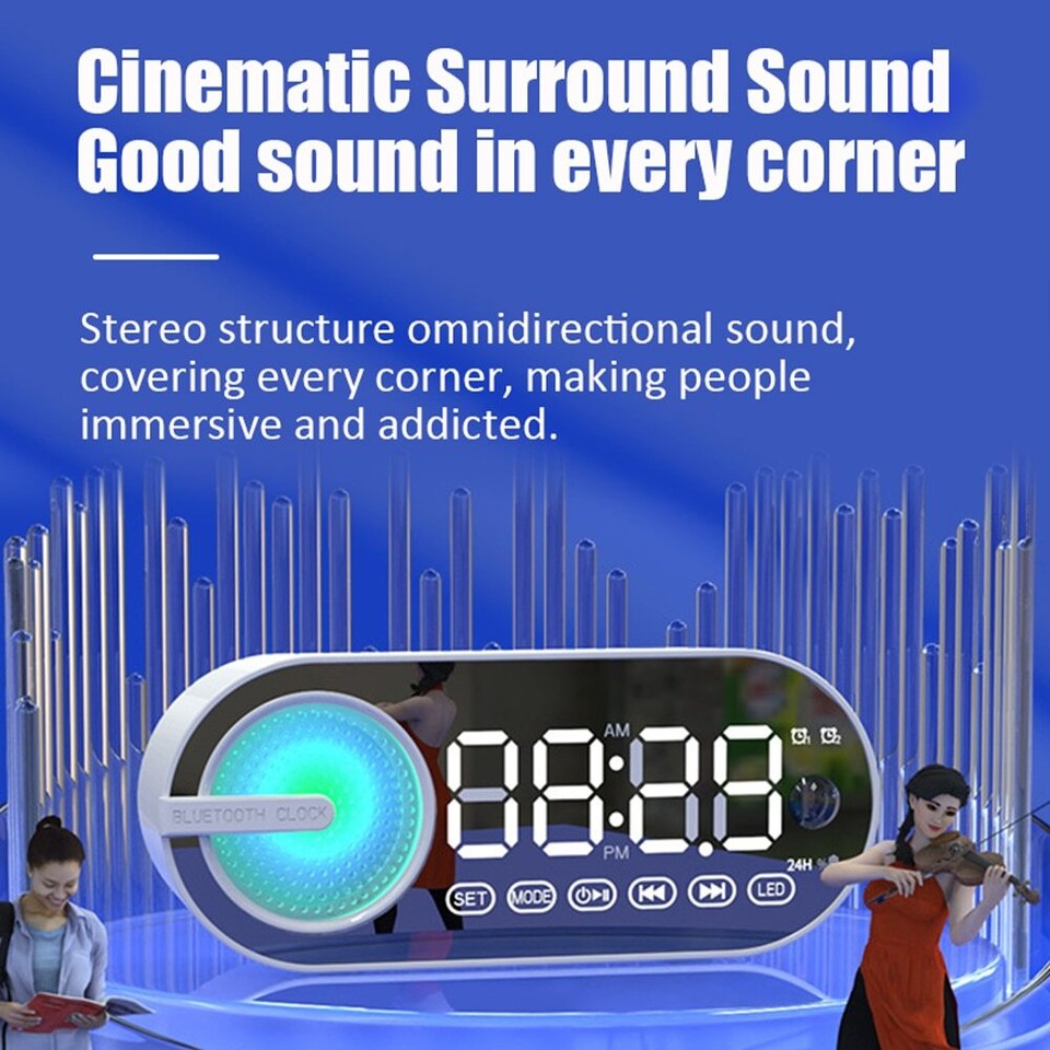 RGB TWS USB LED Mirror Wireless Bluetooth Speaker Digital Alarm Clock ...