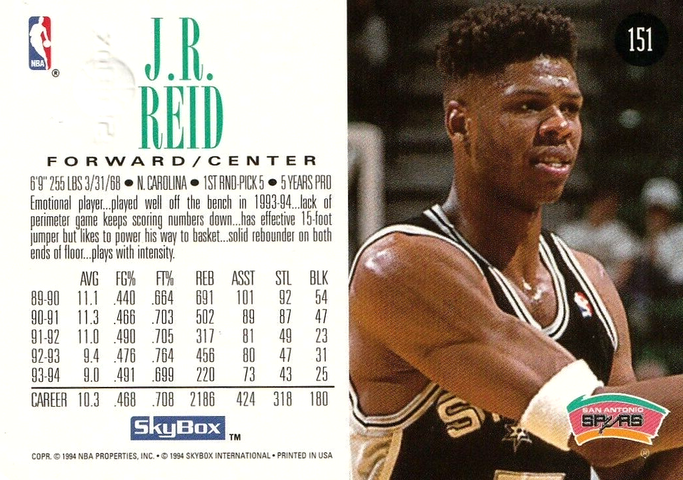 JR Reid 1994 Sky Box #151 San Antonio Spurs Card- Free Shipping | eBay