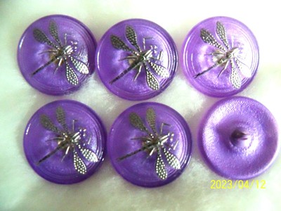 REDUCED CZECH GLASS BUTTONS (6 PCS) REVERSE PAINTED / PLATINUM (22mm ...
