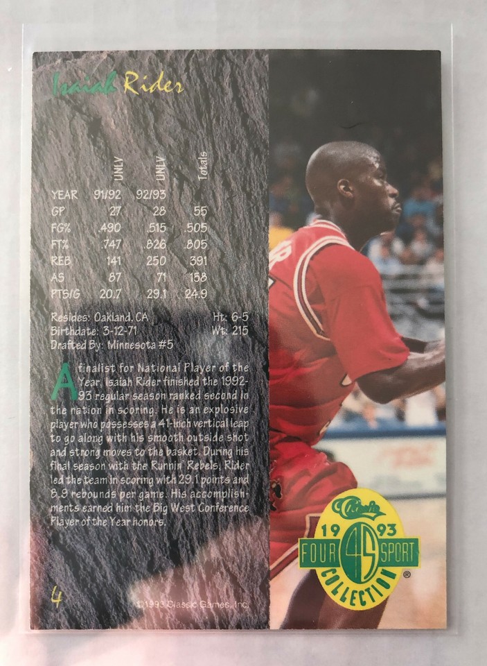 1993 Classic Four Sport Isaiah Rider Rookie Basketball card #4 | eBay
