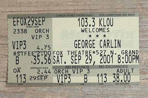 George Carlin Ticket Stub 9/29/01 The Fabulous Fox Theatre St Louis MO ...