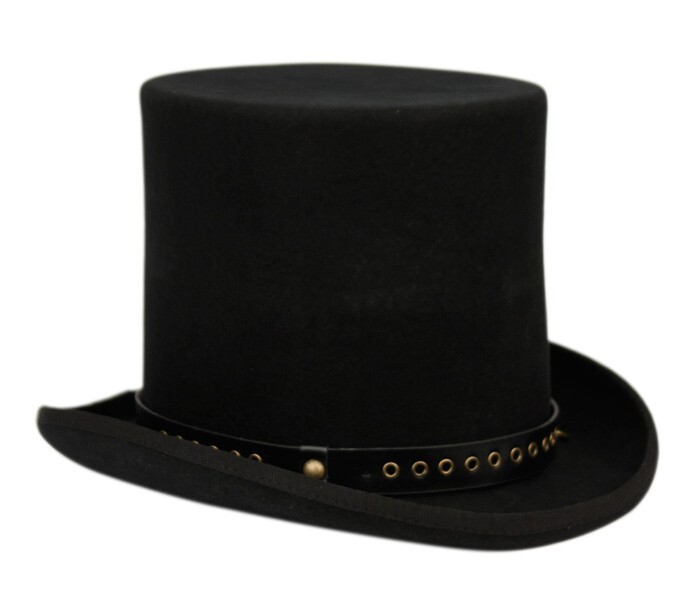 Epoch Steampunk Wool Felt High Crown Top Hat w/Perforated Leather Band ...