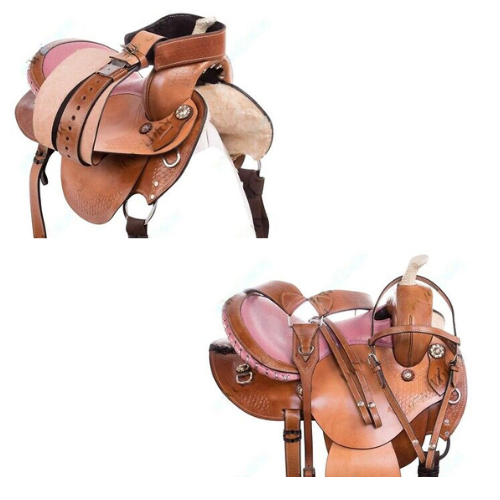 Western Leather Saddle(PINK) Barrel Racing Horse Saddle Set 10" to 18 ...
