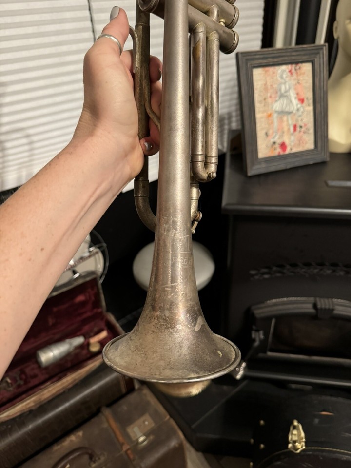1930's vintage trumpet by Frank Co. Chicago. with rare red glass ...