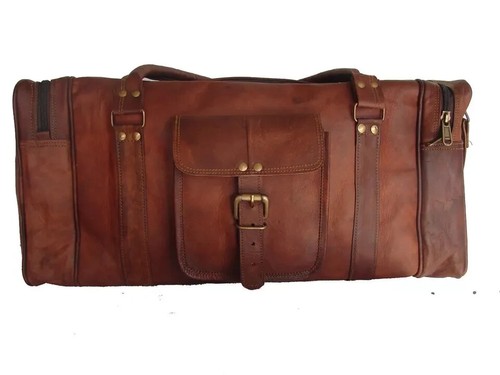 Large Brown Leather Goat Hide Carry On Duffle Weekend Luggage Travel ...