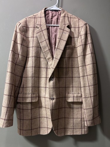Maus & Hoffman Sz 42R Beige Windowpane Jacket Blazer Lambswool Cashmere ...