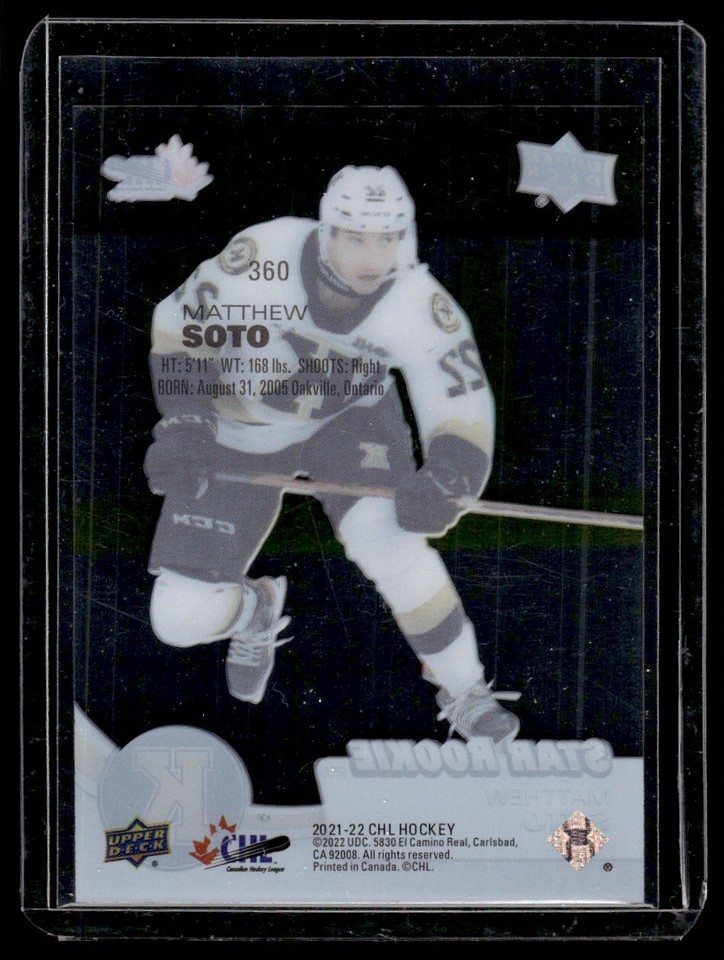 2021-22 Upper Deck CHL Star Rookies Acetate Matthew Soto RC Kingston ...