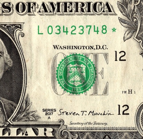2017A L Star Note Fancy Serial Number One Dollar Bill L03423748* 640k ...