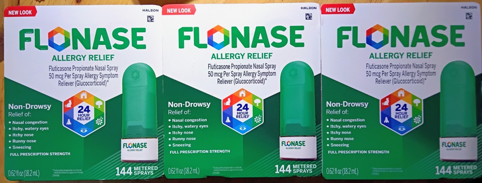 3 FLONASE 24HR ALLERGY RELIEF RELIEVER NASAL CONGESTION 0.62oz 144 X3 ...