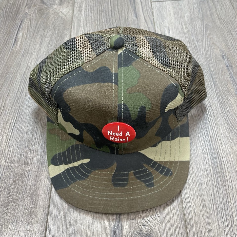 Vintage Camouflage Mesh Trucker Hat Camo Hunting Need Raise Button Pin ...