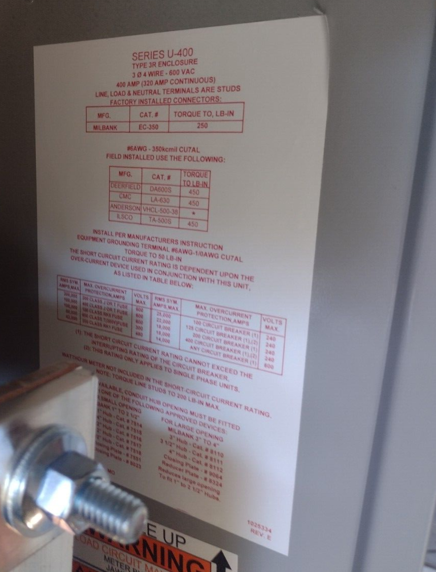 MILBANK U2594-X RINGLESS METER SOCKET WITH BYPASS 320 AMP 3-PHASE NEW IN BOX | eBay