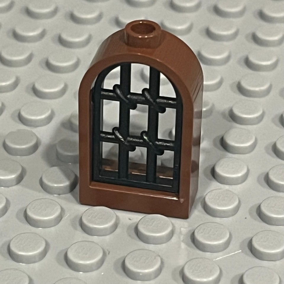 Lego 8X Brown Rounded Castle Windows 1 x 2 x 2 2/3 (30044) w Black Bars ...
