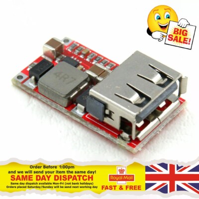 6-24V Input to 5V 2A Output USB Charger Module DC-DC Buck Step-Down ...