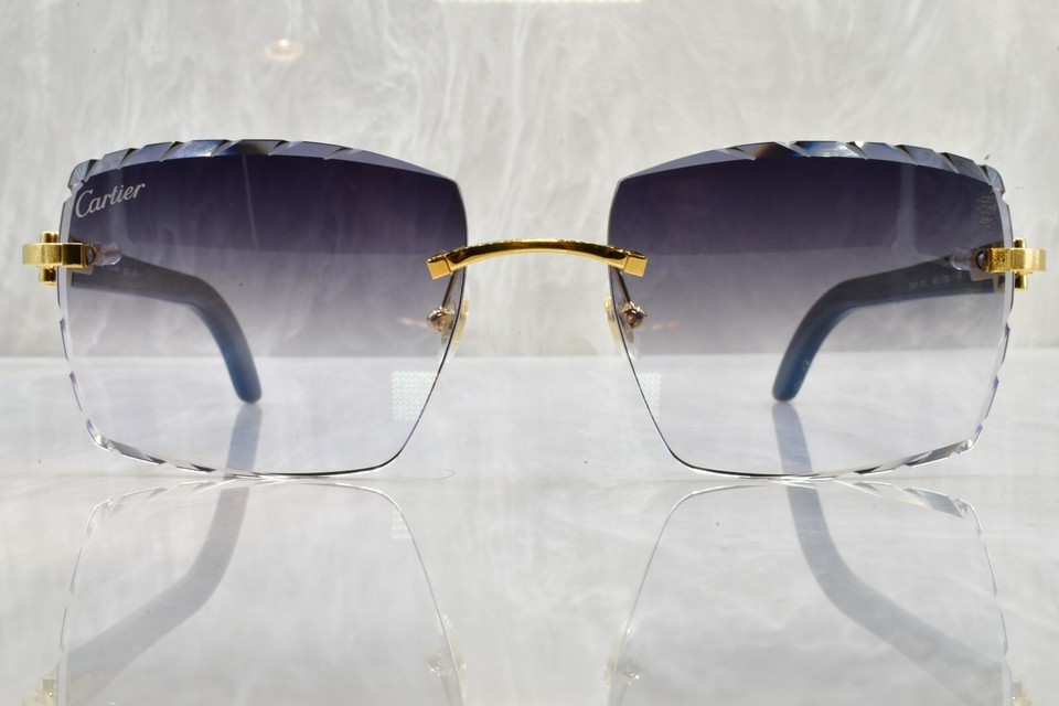 Cartier rimless black buff horn C decor gold Diamond Cut transition ...