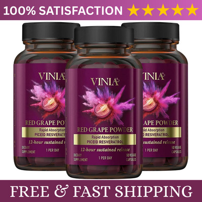 3 Packs Vinia Red Grape Powder Rapid Absorbtion Piceid Resveratrol 180 ...