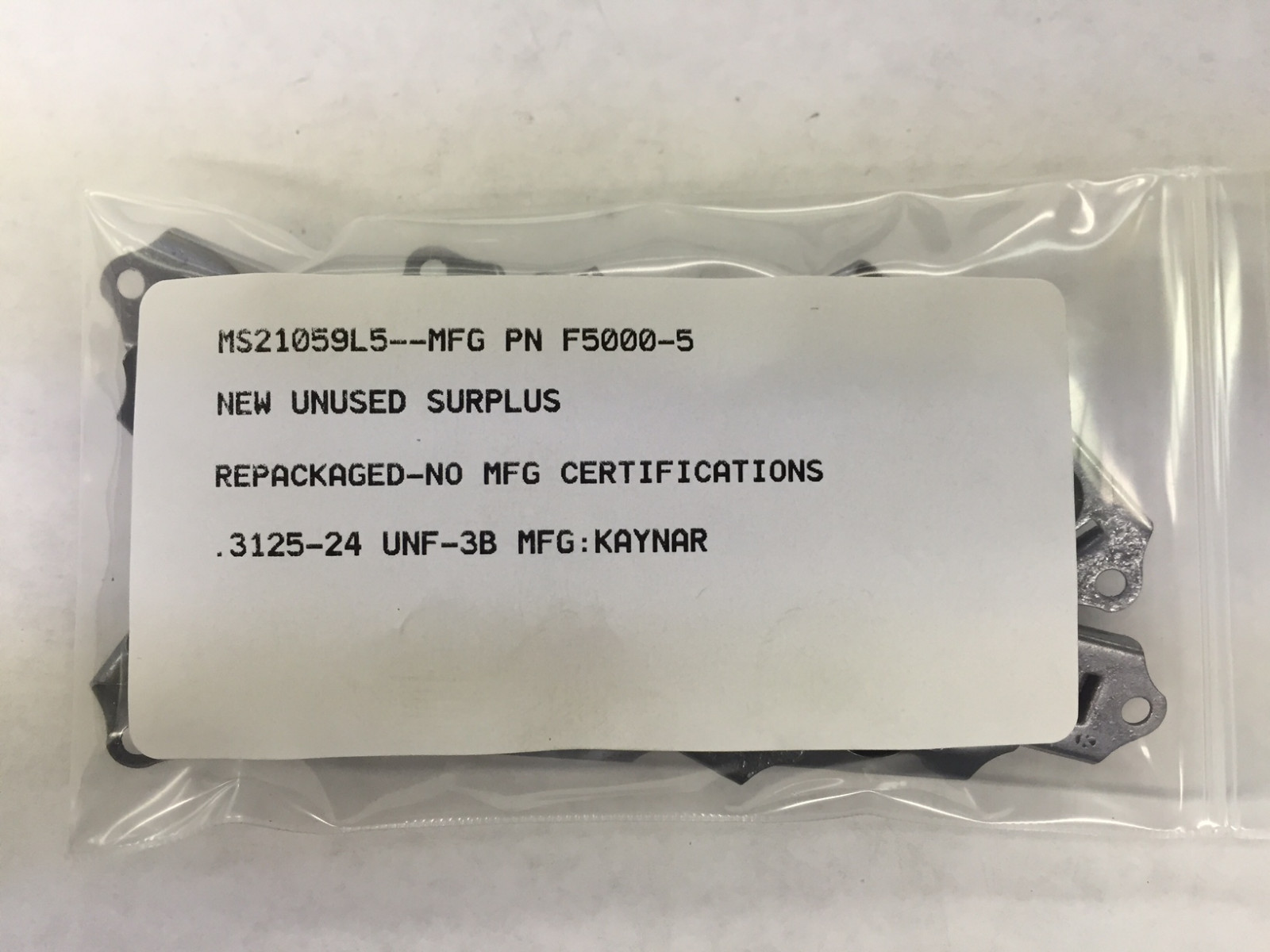 MS21059L5 F5000-5 KAYNAR ANCHOR NUT FLOATING 2 LUG PACK 25/EA 5/16-24 ...
