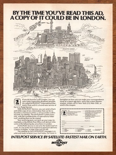 1980 Intelpost US Postal Service Vintage Print Ad/Poster USPS 80s Retro ...