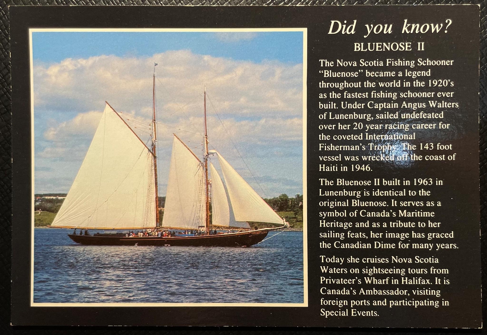 Bluenose II Schooner - unused ship factsheet postcard | eBay