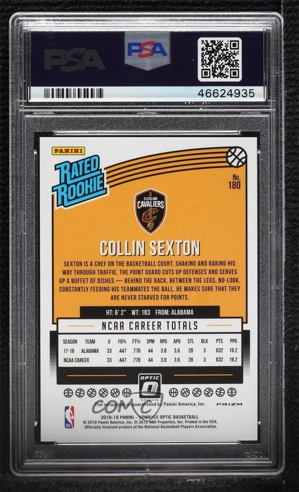 2018 Donruss Optic Holo Prizm Signatures Collin Sexton PSA 9 MINT ...