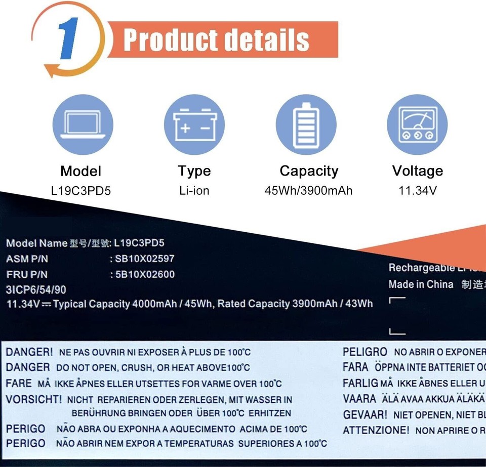 L19M3PD5 L19C3PD5 Battery For Lenovo ThinkPad E14 E15 Gen 2 3 4 2020 ...