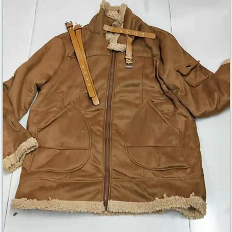 Mens Faux Lamb Shearling Sheep Skin Coat Flying Jacket Winter Coat ...