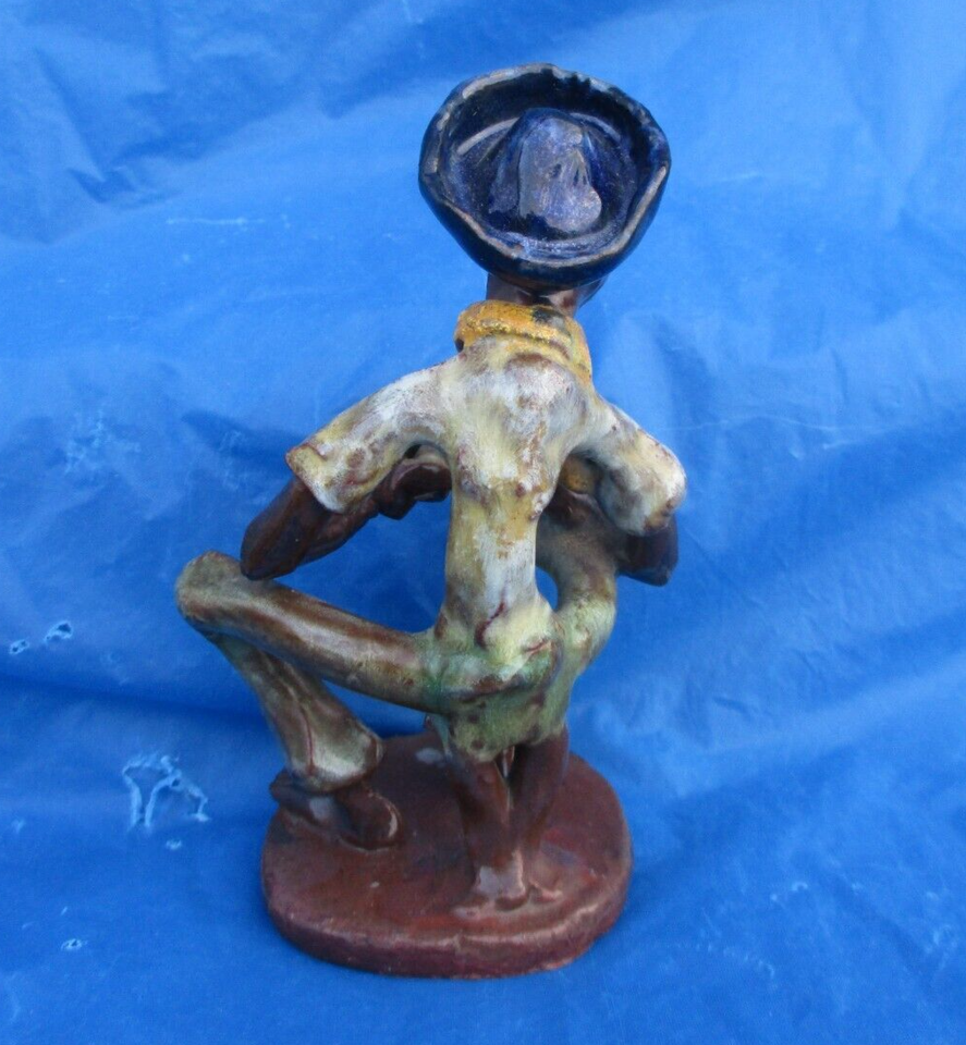 2 handcrafted GRENADA glazed clay Sculptures FESTIVAL Musicians figures ...
