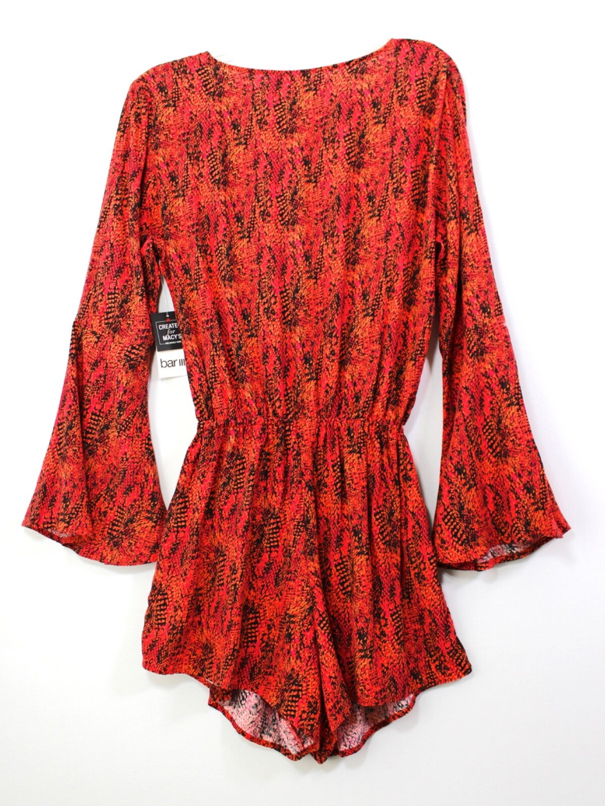 BAR III Viper Knot LS Romper Swimwear Coverup Size XS Ruby Orange/Blk ...