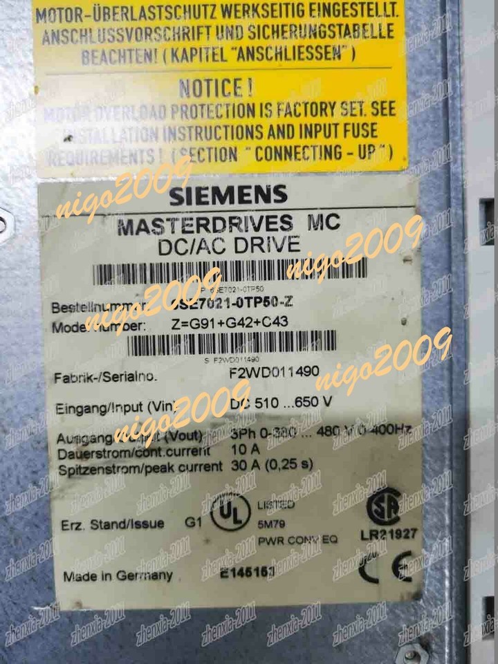 1pc used Siemens driver 6SE7021-0TP50-Z Z=G91+G42+C43 180 days Warranty ...