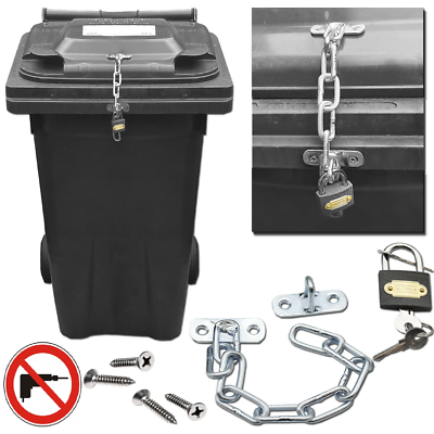 Wheelie Bin Lid Chain Lock-Easily Fitted with Padlock NO DRILLING ...
