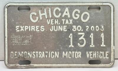 2003 Chicago Illinois Tax Tag Demonstration Motor Vehicle License Plate ...