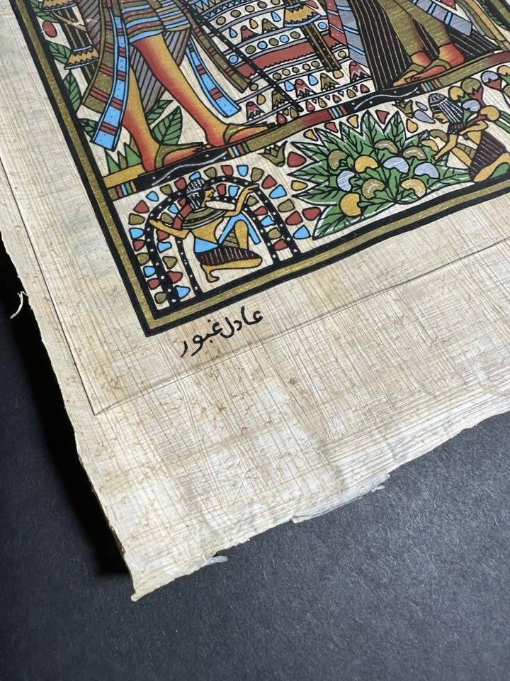 Egyptian papyrus paper featuring a hand-painted scene in ancient ...