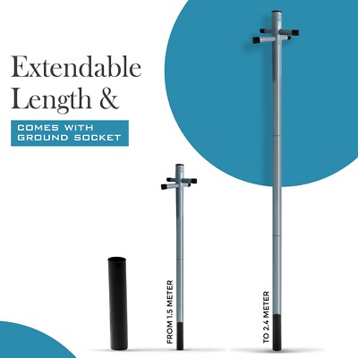 2.4m Galvanized Washing Line Post Pole Heavy Duty Clothes Support With ...