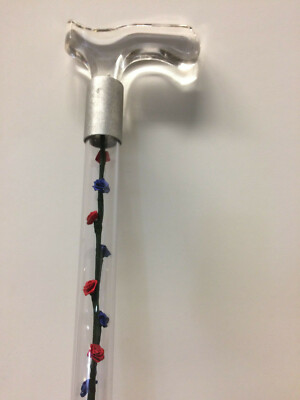 Walking cane acrylic red and blue silk roses lucite elegant designer ...