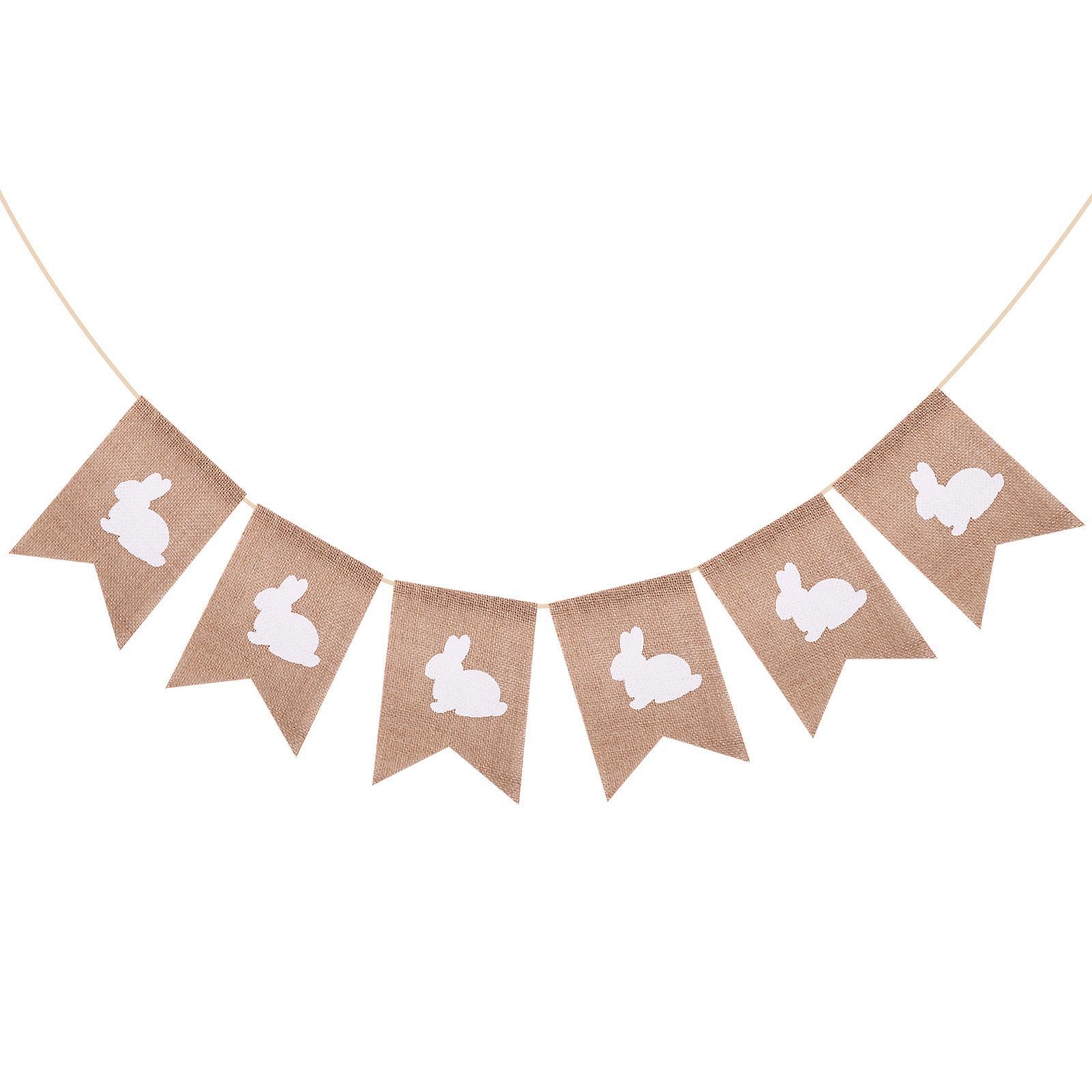 Easter Bunny Burlap Banner Rustic Easter Hanging String Flags Rabbit ...