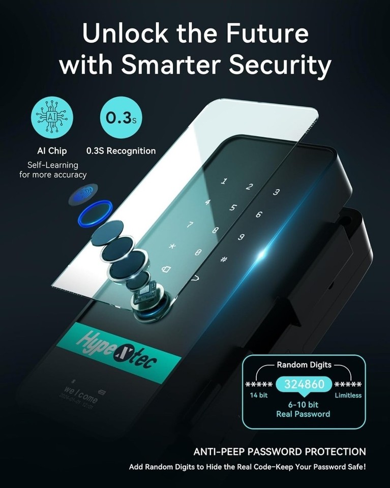 2025 New Smart Glass Door Lock for Frameless DoorsNo-Drill Keyless ...
